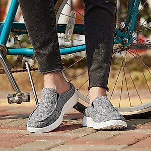 OrthoComfoot Canvas Loafer for Womens, Plantar Fasciitis Slippers for Flat Feet,Ladies Comfortable Athletic Walking Shoes Grey Green Size 9.5