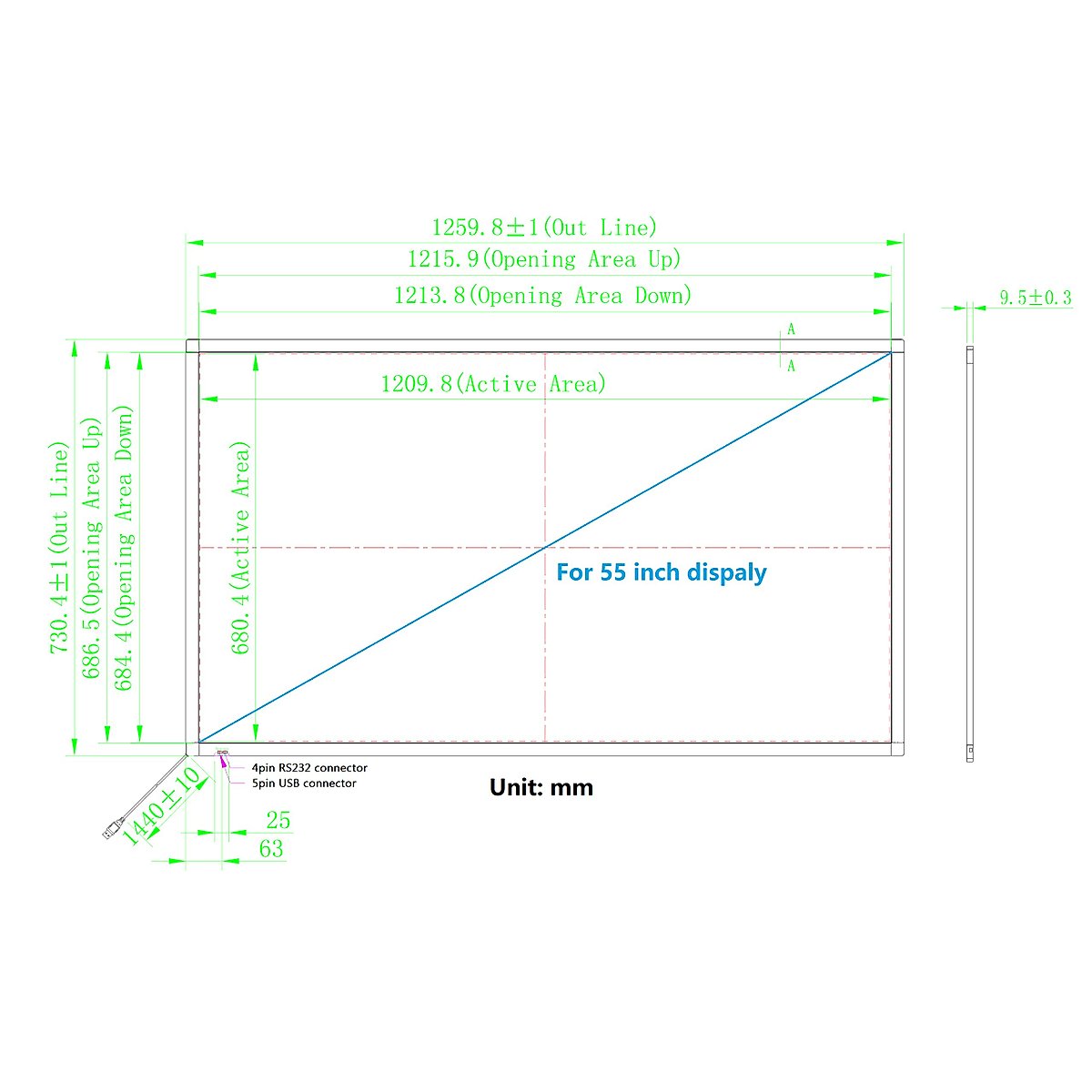 DeYoWo 55 Inch 10 Points Interactive Infrared IR Touch Screen Overlay Frame Free Driver, Design for Touch TV, Touch Monitor, Interactive White Board, Touch Kiosks and Digital Signage