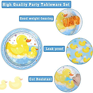 gisgfim 96 Pcs Duck Plates Duck Birthday Party Decorations Duck Disposable Paper Plate and Napkins Rubber Duck Themed party supplies for Birthday Baby Shower Gender Reveal Favors for 24 Guests