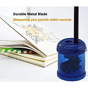 WEKOIL Manual Pencil Sharpener Dual Twin Holes Duty Metal Sharp Blade Crayon XL Sharpener with Large Round Catches Sharpening Regular HB Pencils Graphite Colored Jumbo Pencils for Designers Teachers