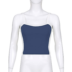 KAMISSY Cotton Color Block Tank Tops for Women Sleeveless Patchwork Crop Cami Tank Casual Slim Fit Cropped Vest Top Blue M