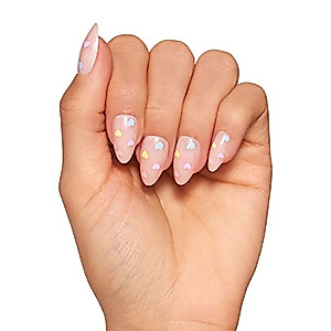 Glamnetic Press On Nails - Sugar Rush | Short Almond, Semi-Transparent Nude Nail with Pastel Heart Accents | 15 Sizes - 30 Nail Kit with Glue