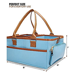 MELWEY Diaper Caddy - Newborn Essentials Must Haves,Baby Registry Basket,Nursery Changing Table and Car Storage Basket Organizer for Baby Boys Girls Shower Gift (Blue With Straps)