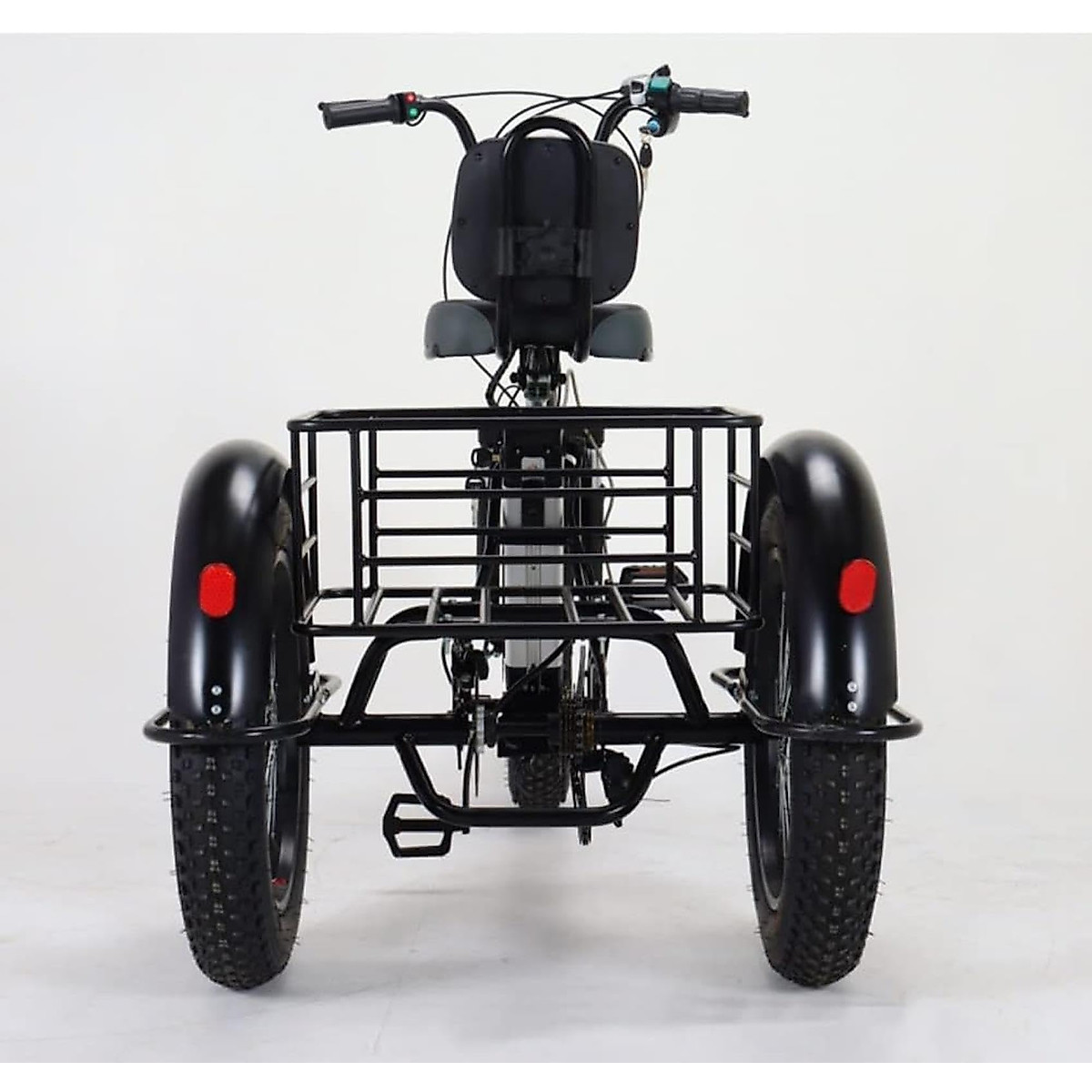 便利100 Outdoor 20'' Fat Tyre Electric Bicycle for Adult with 500W Motor, 48V Battery 3 Wheel E-Bike for Seniors Leisure Rides Front Rear Baskets, 7 Speed Farm Vegetables and Fruits Transport