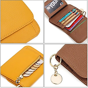 Mudono Small Wallet for Women RFID Blocking Genuine Leather Card Case Slim Tri-Fold Wallet with Zipper Pocket and Keychain