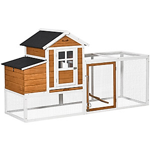 PawHut 76" Wooden Chicken Coop with Safe and Healthy Non-Polluting Materials, Outdoor Hen House Poultry Cage with Weatherproof Materials