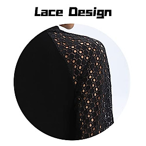 Sigeeya Women’s Long Sleeve Casual Tunic Tops Lace Lady Tops and Blouse(Black,Large)