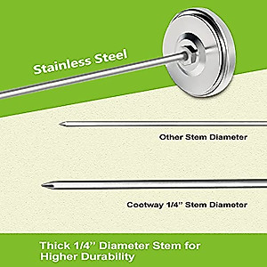Rukars Compost Thermometer, 16 Inch Stem Backyard Compost Thermometer, Waterproof Soil Temperature Thermometer for Compost, Stainless Steel, with Composting Temperature Guide, 40-180 Degrees F