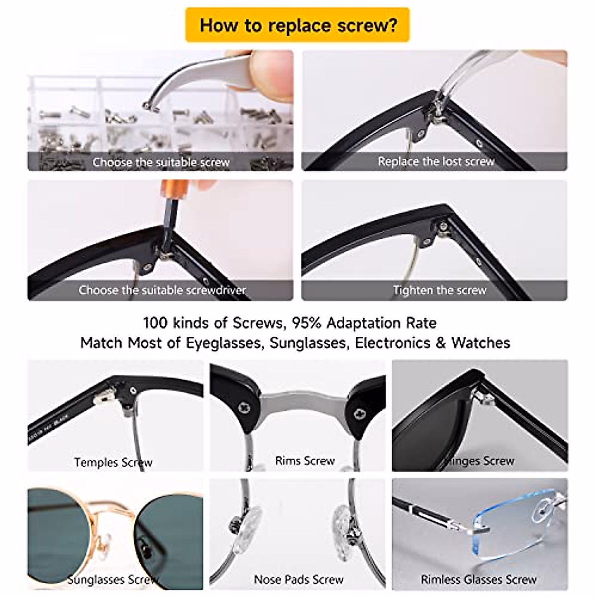 Upgraded All-in-One Magnetic Eyeglass Repair kit with Magnifying Glass, Repair Tool Kit with 12 Interchangeable Screwdriver Bits, Nose Pads, Screws and Tweezer for Eyeglass, Sunglass, Watch, Laptop
