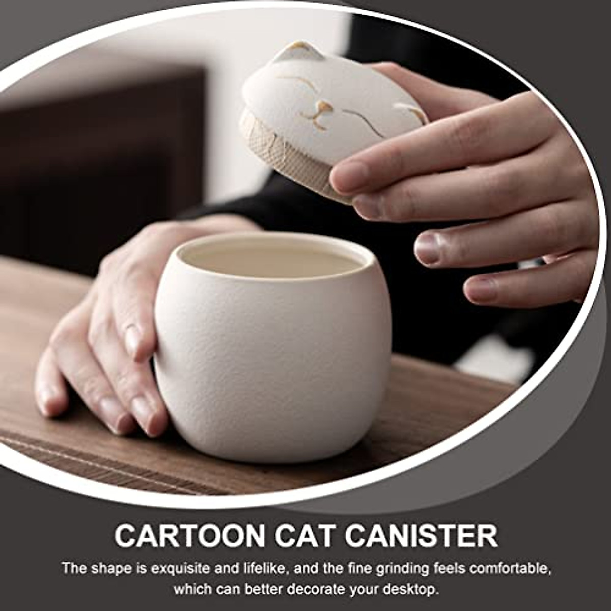 Cabilock Ceramic Tea Jar Kitchen Storage Jar Cartoon Cat Sealed Canister Mini Food Storage Container for Loose Tea Coffee Bean Sugar Salt 160ML (White)