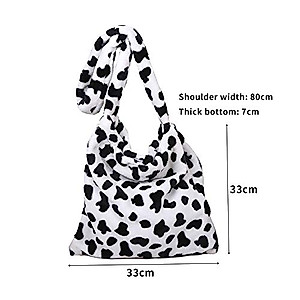 Women Leopard Print Shoulder Bag Fluffy Plush Clutch Faux Fur Handbag Tote Bag (Cow)