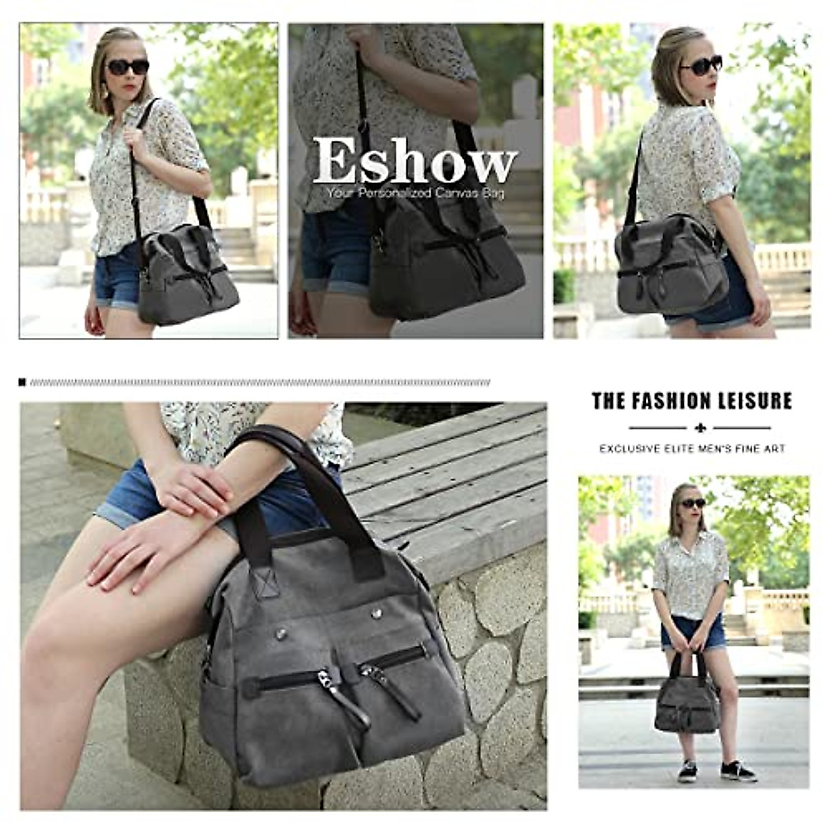 Eshow Women Canvas Shoulder Handbags, Satchel Handbags Cross-Body Bag Messenger Tote Bag for Women