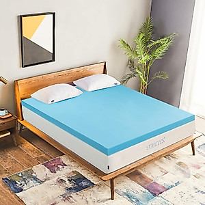 Subrtex 3 Inch Memory Foam Mattress Topper Mattress Pad Ventilated Gel Infused Bed Foam Topper for Pressure Relieving, CertiPUR-US Certified, Queen, Blue