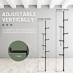 DYN Ptah Adjustable Coat Rack 65" to 116" with 6 Hooks, Freestanding Tension Rod Coat Hanger Floor to Ceiling, Heavy Duty Clothes Rack for Entryway, Living Room, Bedroom, Hanging Clothes, Hats, Bags