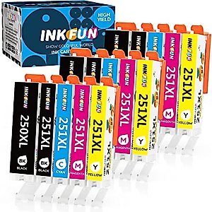 INKFUN Canon 250 XL 251 XL 250XL Compatible Ink Cartridges Replacement for PGI-250XL CLI-251XL with Canon PIXMA MX922 MG5420 MG5520 MG6320 Printer 15 Pack (3 Black,3 PGBK,3 Cyan, 3 Magenta,3 Yellow)