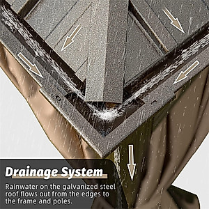 12'x12' Hardtop Gazebo, Outdoor Aluminum Frame Canopy with Galvanized Steel Double Roof, Outdoor Permanent Metal Pavilion with Curtains and Netting for Patio, Backyard and Lawn(Brown)