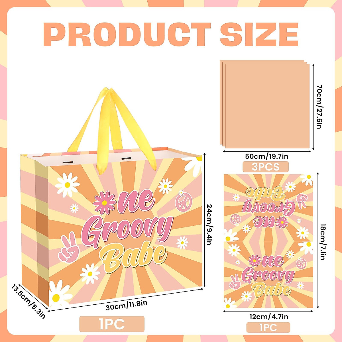 Groovy One Gift Bag Boho 1st Birthday Gift Bag for Girls with Card Tissue Paper, Daisy Flower Hippie First Birthday Wrapping Paper for Retro Birthday Baby Shower Party Gift Wrap Christmas Decorations Supplies