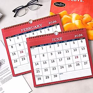 2023-2024 Calendar - 18 Monthly Calendar with Thick Paper, 14.6" x 11.5", Jan. 2023 - Jun. 2024, Twin-Wire Binding + Hanging Hook + Unruled Blocks with Julian Date, Horizontal - Pink