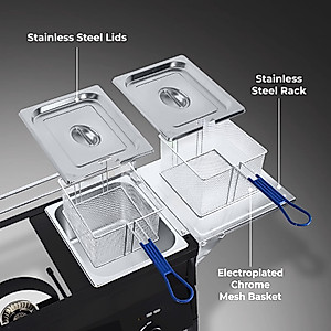 KEEKR Two Tank Outdoor Black Deep Fryer | Propane Deep Fryer Propane with 2 Stainless Steel Basket & Lid Covers | Large Oil Tank Capacity with Regulating Knobs