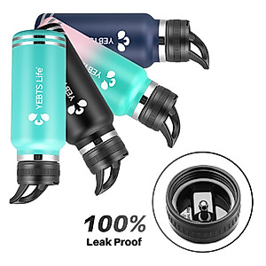 Insulated Water Bottle With Straw,32 oz Vacuum Insulated Stainless Steel Sports Water Flask with 2 Lids & 2 Straws,Keeps Cold and Hot,Metal Water Bottle Wide Mouth for Gym Travel Camping(Black)