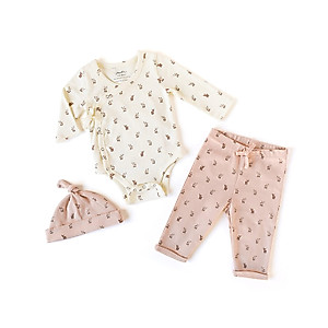 PEHR Kimono 3-Piece Set Hatchling Fawn / 0-3 mos, Rose Pink