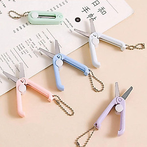 2pcs White Folding Scissors Foldable Funny Telescopic Cutter Pocket Portable Suspend Travel Scissors Crafting, Mini Scissor Scrap booking, Sewing with Key chain for Cutting, Scissors