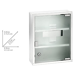 WENKO Medicine Cabinet with Lock, Wall mounted Bathroom Storage, Hanging Medical Cabinet, First Aid Wall Cabinet with Safety Glass Door, Modern, Medium, 11.8 x 15.7 x 4.7 in, Silver Shiny