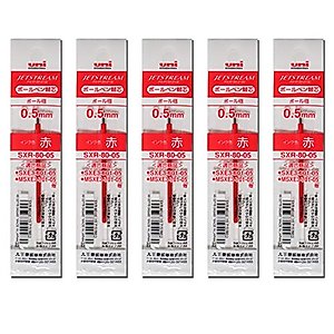 uni Jetstream SXR-80-05 Ballpoint Pen Refills for Standard Pens 0.5mm (Red, 5 Pack)