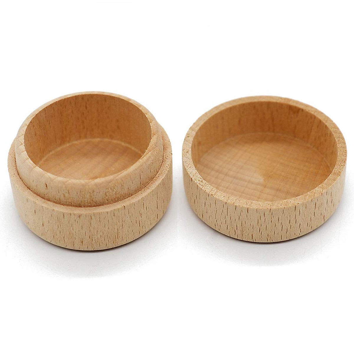 HOLLY TRIP 2PCS Small Round Unpainted Wooden Box, Wedding Ring Jewelry Boxes DIY Storage Trinket Bearer Box Container Case