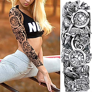 11 Sheets NEZAR Maori Temporary Tattoo Sleeve For Men Adults Tiki Turtle Manta Waterproof Fake Tattoo Sleeves For Women Black Dragon Totem Tribal Military Long Full Sleeve Tattoos Temporary Stickers