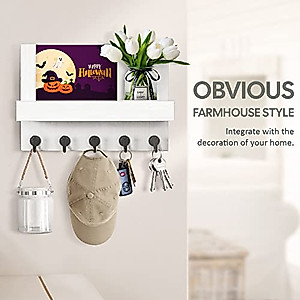 HONJIN Key Holder for Wall: Easy Installation Mail Organizer Wall Mount Hanging Key Rack for Kitchen and Entryway Decor with 5 Sturdy Key Hooks (White)