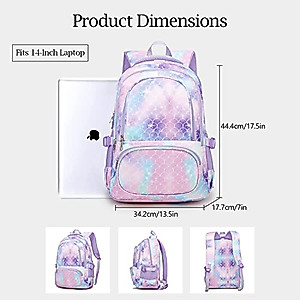Girls boys Backpack Kindergarten Elementary Middle School Large Size Printing Waterproof Back to School Travel Bag35L (fairy tale mermaid)