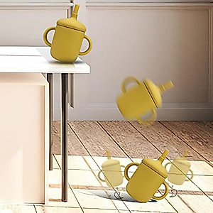 AiHeart Training Cup 5oz Sippy Cup Kids Silicone Toddler Cup Baby Silicone Cup with Silicone Handle、Leak-proof Lid and Silicone Straws BPA-free/For Infants and Kids(Yellow、Blue)