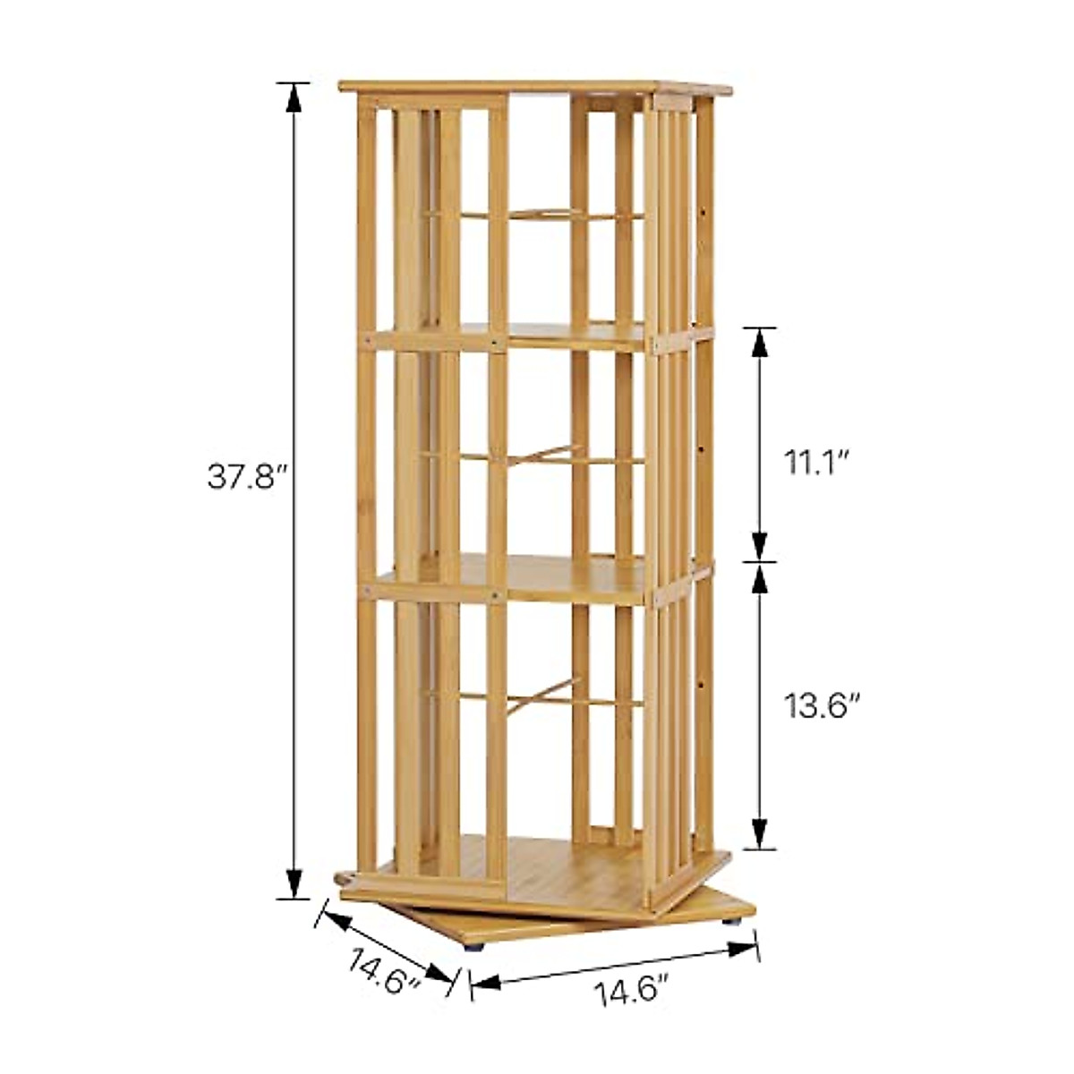 MoNiBloom 3-Tier Corner Book Shelf, 360° Bamboo Rotating Storage Display Rack Standing Shelves with Open Design Shelving for Living Room Study Room Office, Natural