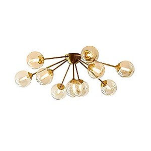 KCO Lighting Glass Ceiling Light Modern 10-Light Glass Chandeliers Mid Century Brass Close to Ceiling lamp for Bedroom Living Room (10 Lights)