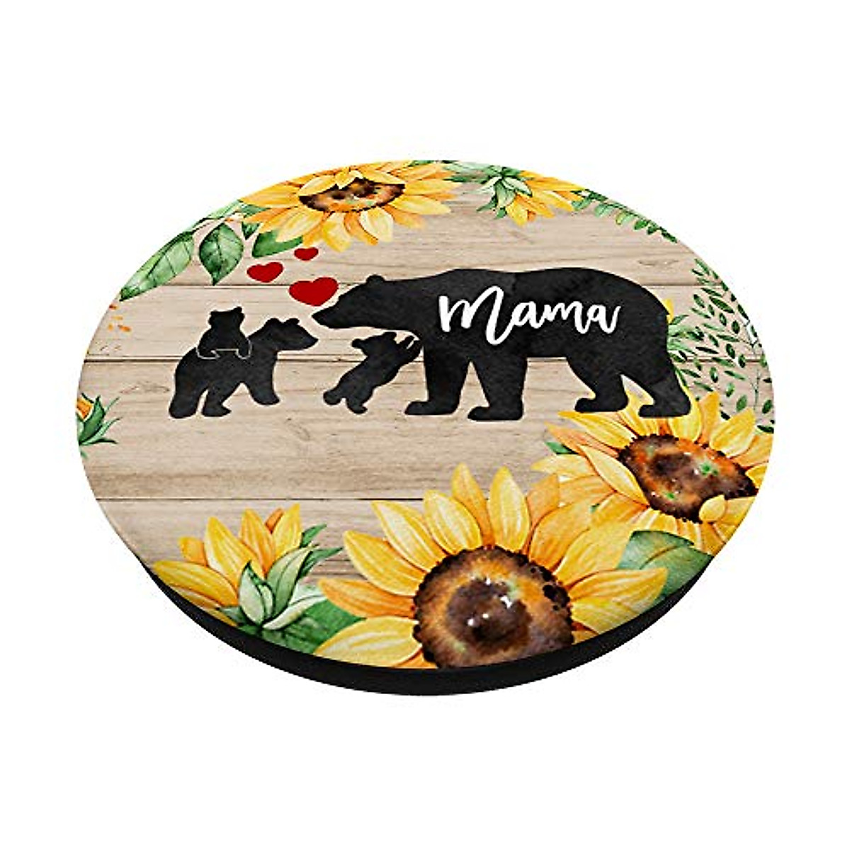 Mama Bear 3 Baby Cubs and Hearts Cottage Chic Sunflowers PopSockets PopGrip: Swappable Grip for Phones & Tablets