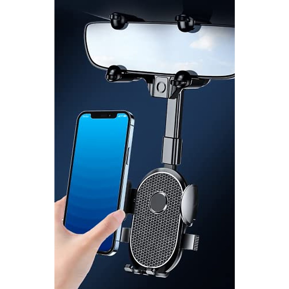 DUCTIAIARY 【2 Generation Upgrade】 Phone Mount for Car丨Adjustable Rearview Cell Mount丨360°Rotatable and Retractable Car Phone Holder, Universal Mirror Phone Holder for All Mobile Phones - More Stable
