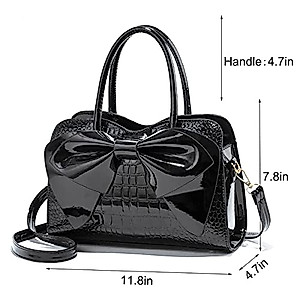 XingChen Shiny Women Handbag Patent Leather Bowknot Purse Charm Glossy Top-Handle Satchel Tote Fashion Shoulder Bag(Black)