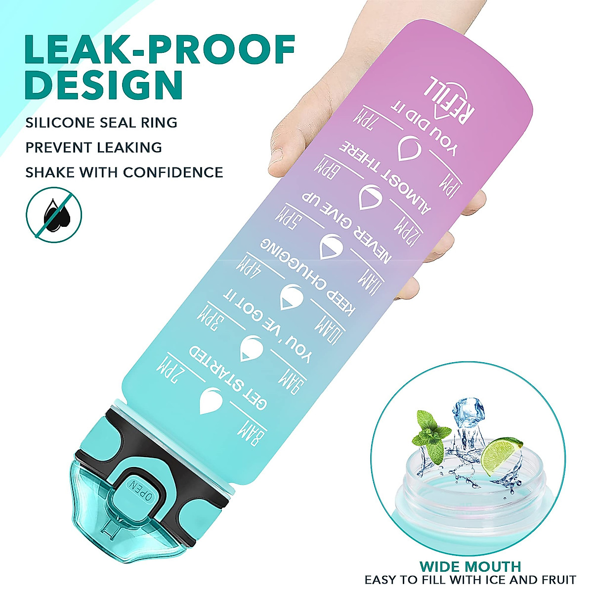 Enerbone 32 oz Water Bottle with Times to Drink and Straw, Motivational Drinking Water Bottles with Carrying Strap, Leakproof BPA & Toxic Free, Ensure You Drink Enough Water for Fitness Gym Outdoor