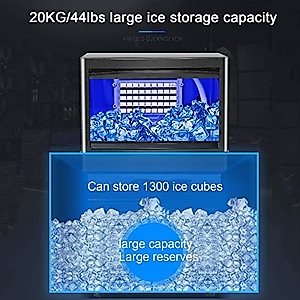 KEINXOW Commercial Ice Maker with 44LBS Ice Storage Bin And Smart LCD Touch Screen, Full Clear Cube, Stainless Steel Self-Cleaning Ice Cube Maker for Bar, Office,Home Kitchen, Shop,24h 110LBS/45 Ice C