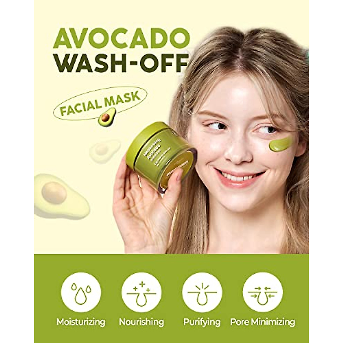 Glam Up Moisturizing Avocado Clay Mask | Vegan Clay Mask, Hydrating Avocado Face Mask for Dry Skin and Sensitive Skin, Gentle Exfoliating Deep Pore Cleansing Clay Face Mask, Blackhead remover - (125ml/4.23 Oz)