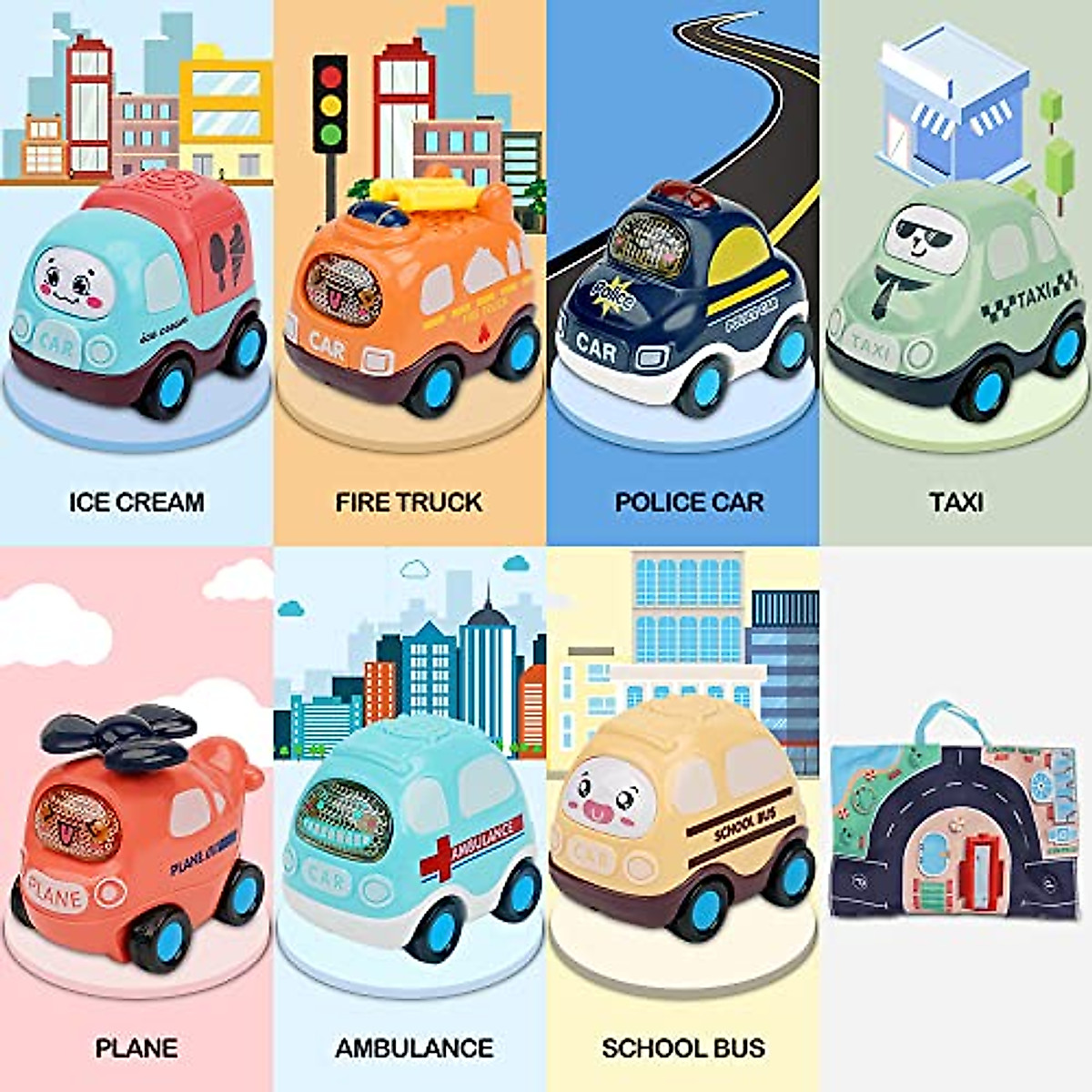 Baby Toy Cars for 1 Year Old Boy | 7 Set Push and Go Vehicles Friction Powered Cars Toy with Play Mat/Storage Bag for Toddlers | Early Educational Toys and Birthday Gift for 1 2 3 Years Old Boys Girls