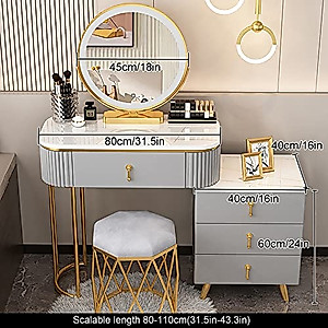 Vanity Desk with 3-Color Lighted Mirror, Makeup Vanity Table Set with Drawers, Movable 3-Drawer Chest, Dressing Table with Vanity Cushioned Chair for Women Girls Makeup Room, Bedroom ( Color : White+B