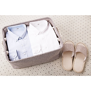 Collapsible Storage Basket Bins, Decorative Foldable Rectangular Linen Fabric Storage Box Cubes Containers with Handles- Large Organizer For Nursery Toys,Kids Room,Towels,Clothes, Grey 16Lx12Wx7.9H