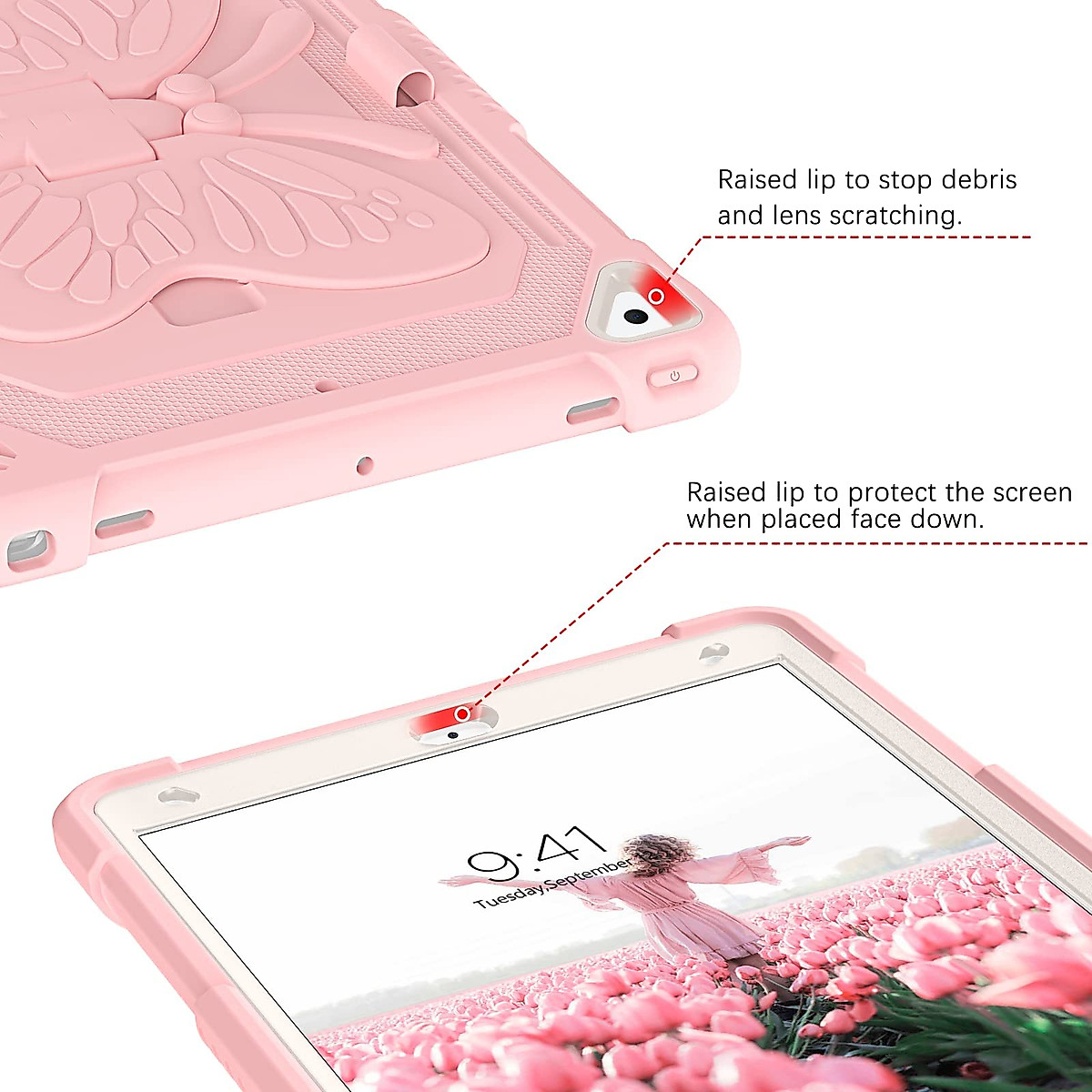 YINLAI for iPad 10.2 Inch Case,iPad 9th 8th 7th Generation Case,iPad air 3rd Case with Pencil Holder Kids Girls Butterfly Kickstand Shockproof Protective Cover for iPad 9th 8th 7th Gen 2021/2020,Pink