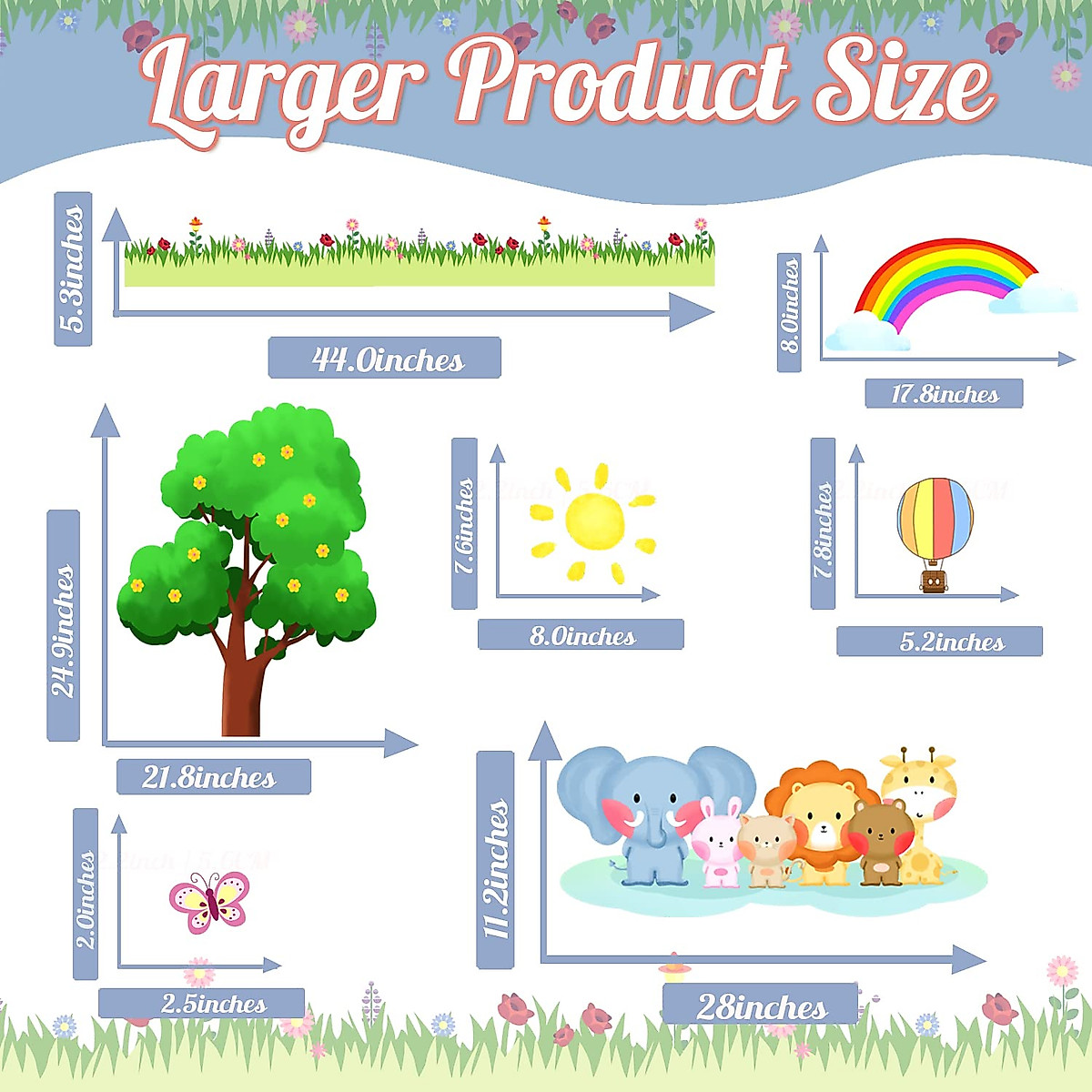 KOKOLAP 3 Sheet Big Tree Animal Wall Stickers,Forest Animal Wall Decal Baby Room Decor,Nursery Wall Decor Sun Wall Stickers Peel and Stick,Elephant Bear Wall Sticker Kids Room Bedroom Classroom Decor