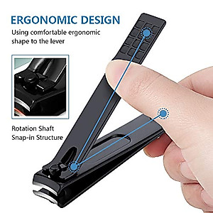 Nail Clippers Fingernail Clipper Set Nail Cutter for Thick Nails,Acrylic Toe Nail Clippers for Adult Man Woman,3PCS with Nail File&Soft Leather Package,Black