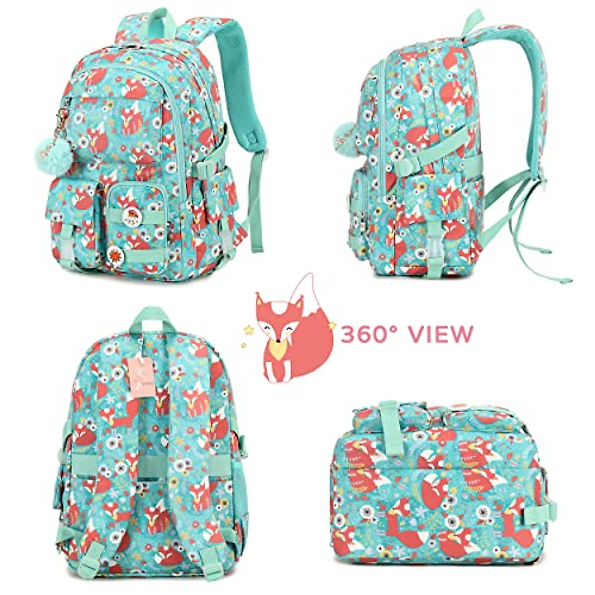 KIDNUO Girls Backpack,15.6 Inch Laptop School Bag Large Primary Elementary Middle College Bookbags Kids Backpacks for Teens Girls Women Students Anti Theft Travel Daypack (Green)