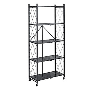 Colcolo Foldable Bookshelf Book Shelves Storage Shelves Rolling Storage Organizer for Home , Five Tier Black