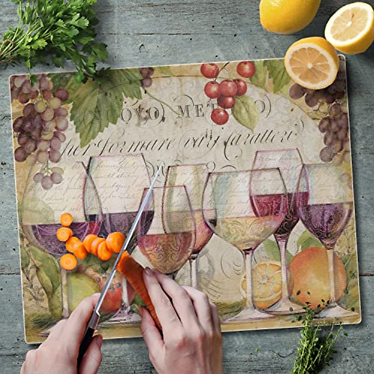 CounterArt Wine Country Decorative 3mm Heat Tolerant Tempered Glass Cutting Board 15" x 12" Made in the USA Dishwasher Safe